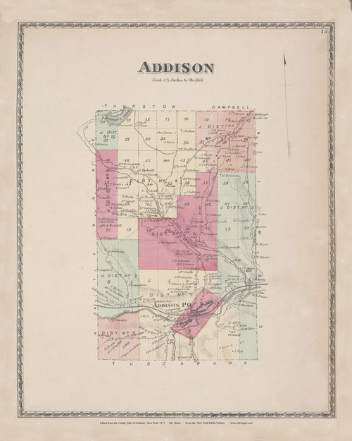 Addison, New York 1873 - Old Town Map Reprint - Steuben Co. Atlas 15 ...