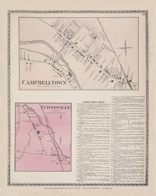 Cambelltown Curtisville, New York 1873 - Old Town Map Reprint - Steuben ...