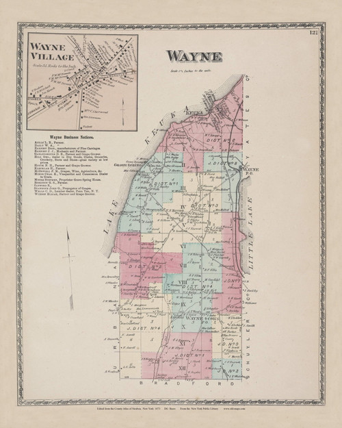 Wayne Wayne Village, New York 1873 - Old Town Map Reprint - Steuben Co ...