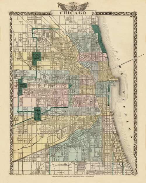 Chicago City, 1876 Illinois - Old Map Reprint - Warner & Beers Illinois ...