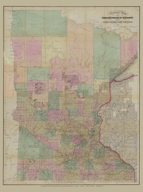Minnesota ca. 1860 Sectional Map of the Surveyed Portion of Minnesota ...
