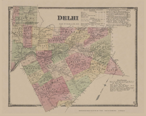 Delhi, New York 1869 - Old Town Map Reprint - Delaware Co. Atlas 21 ...