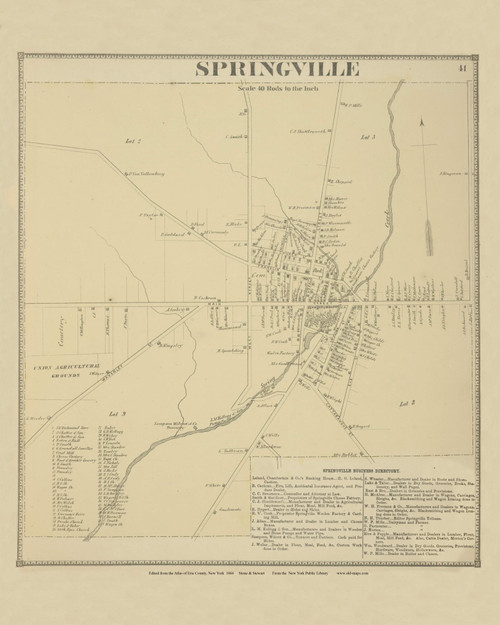 Springville, New York 1866 - Old Town Map Reprint - Erie Co. Atlas 41 ...