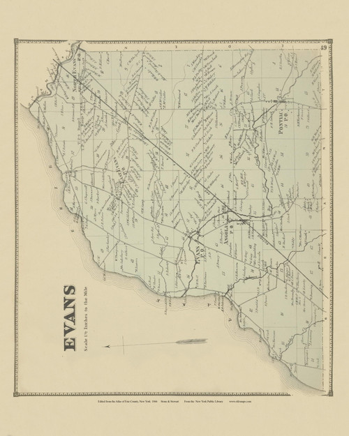 Evans, New York 1866 - Old Town Map Reprint - Erie Co. Atlas 49 - OLD MAPS