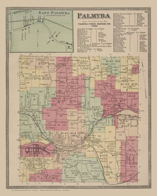 Town of Palmyra and East Palmyra Village, New York 1874 - Old Town Map ...