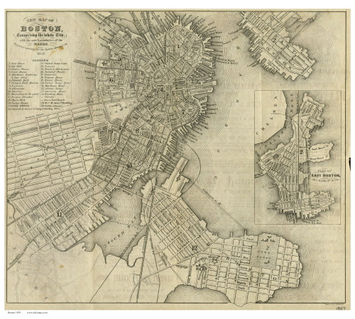 Boston 1859 - Boston Almanac - OLD MAPS