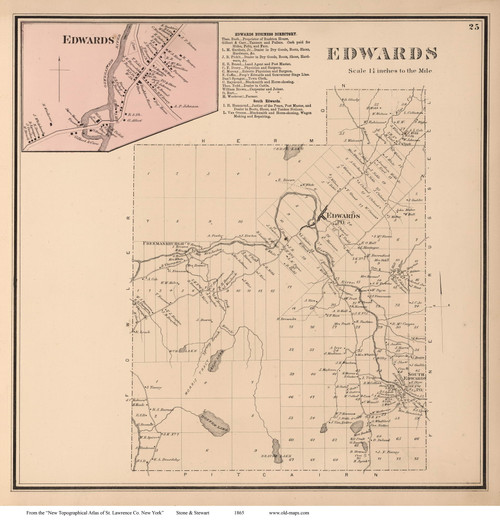 Edwards & Edwards Village, New York 1865 - Old Town Map Reprint - St ...