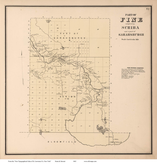 Fine, New York 1865 - Old Town Map Reprint - St. Lawrence Co. Atlas ...