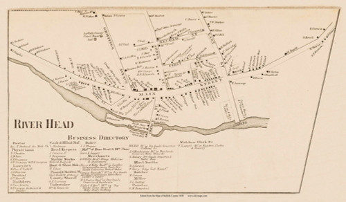 Riverhead Village, New York 1858 Old Town Map Custom Print - Suffolk Co ...