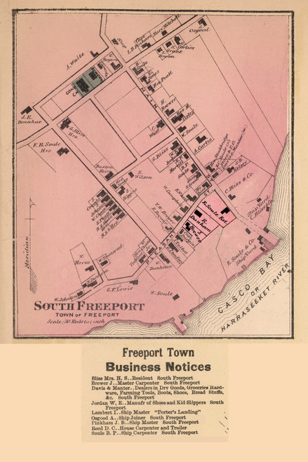 South Freeport Village With Business Notices - Freeport, Maine 1871 Old ...