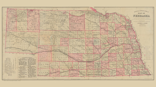 Nebraska 1885 Everts & Kirk - Old State Map Reprint - OLD MAPS