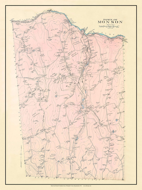 Monson, Massachusetts 1912 Old Town Map Custom Reprint - Hampden Co ...