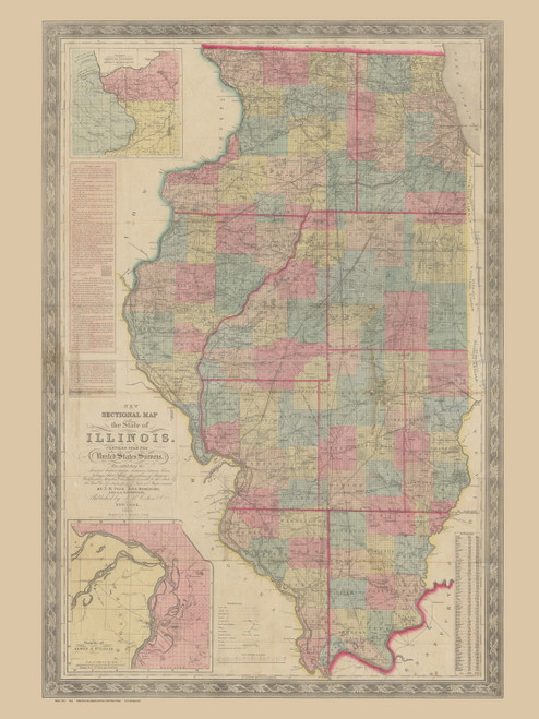 Illinois 1854 Peck - Sectional Map of Illinois - Old State Map Reprint ...