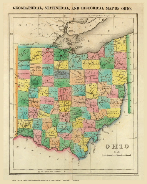 Ohio State 1822 Carey - Map Only - Old State Map Reprint - OLD MAPS