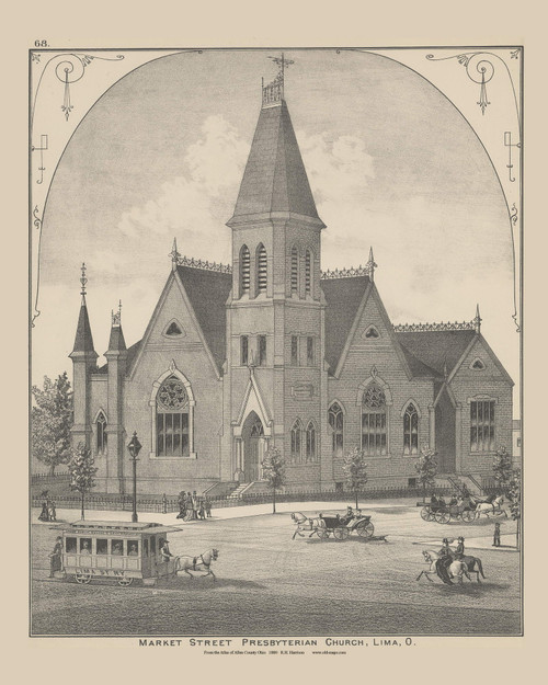 Market Street Presbyterian Church, Lima Ohio 1880 Old Town Map Custom ...