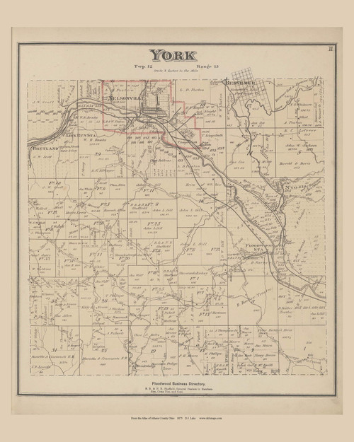 York Ohio 1875 Old Town Map Custom Reprint - Athens Co. Atlas 8 - OLD MAPS