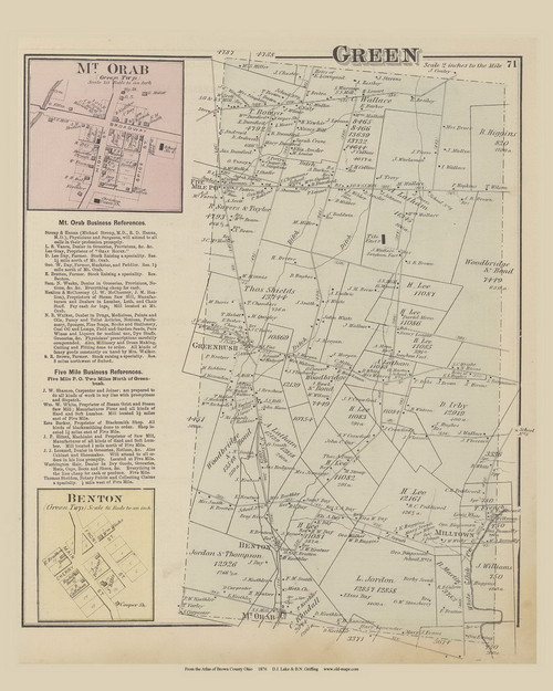 Town of Green and Mt. Orab and Benton Villages - Ohio 1876 Old Town Map ...