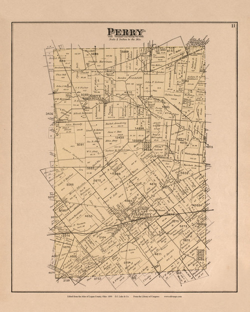 Perry Ohio 1890 Old Town Map Custom Reprint - Logan Co. Atlas 11 - OLD MAPS
