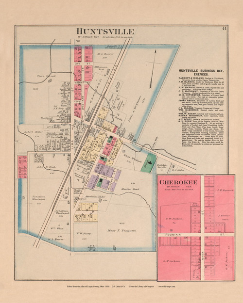 Huntsville and Cherokee Ohio 1890 Old Town Map Custom Reprint - Logan ...