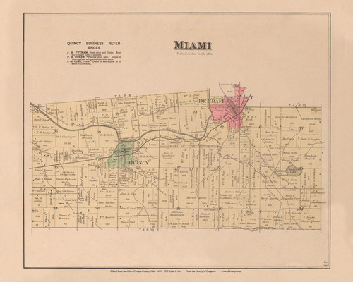 Miami Ohio 1890 Old Town Map Custom Reprint - Logan Co. Atlas 49 - OLD MAPS