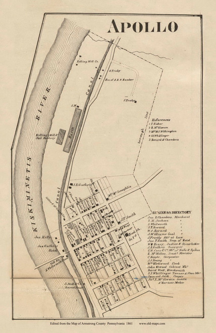 Apollo Village, Kiskiminetis Pennsylvania 1861 Old Town Map Custom ...