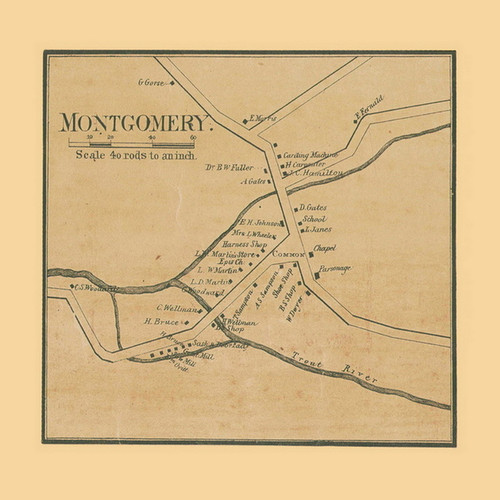Montgomery Village, Vermont 1857 Old Town Map Custom Print - Franklin ...