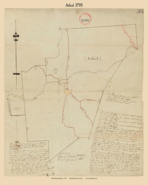Athol, Massachusetts 1795 Old Town Map Reprint - Roads Place Names ...