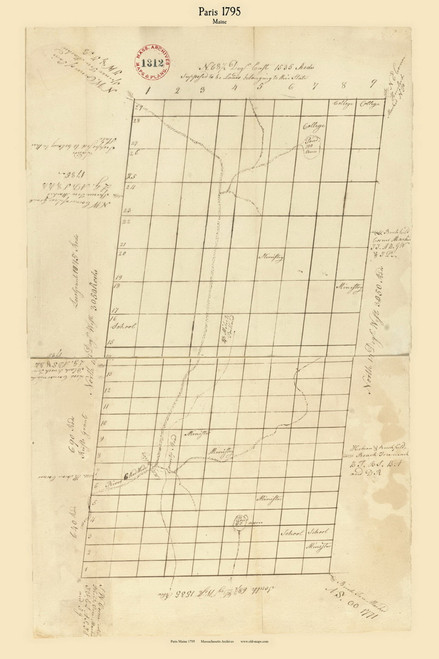 Paris, Maine 1795 Old Town Map Reprint - Roads Place Names ...