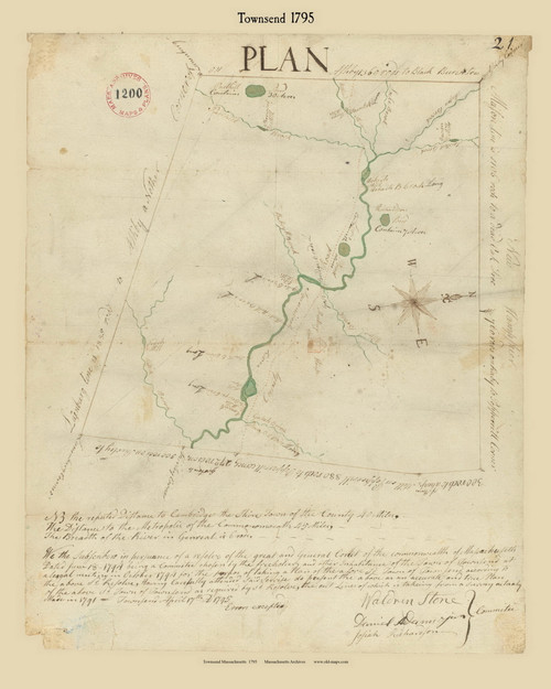 Townsend, Massachusetts 1795 Old Town Map Reprint - Roads Place Names ...