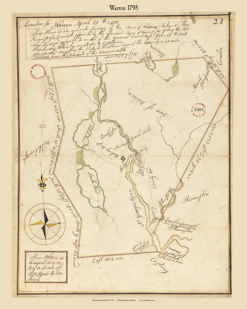 Warren, Massachusetts 1795 Old Town Map Reprint - Roads Place Names ...