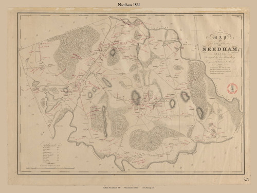 Needham, Massachusetts 1831 Old Town Map Reprint - Roads Homeowner ...