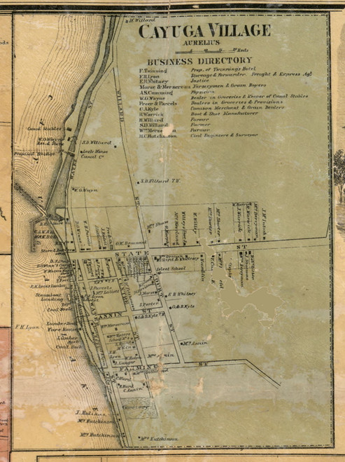 Cayuga Village - Aurelius, Cayuga Co. New York 1859 Old Town Map Custom ...