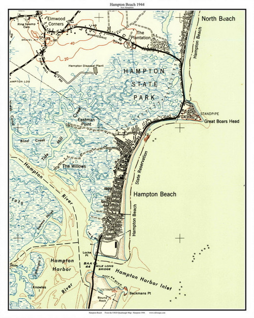 Hampton Beach 1944 - Custom USGS Old Topo Map - New Hampshire - OLD MAPS