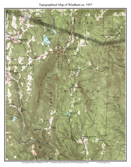 Windham 1957 - Custom USGS Old Topo Map - Vermont - OLD MAPS