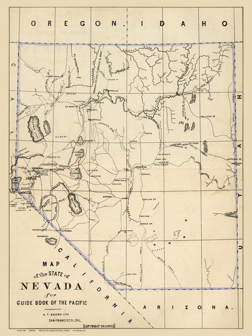 Nevada 1866 Holdredge - Old State Map Reprint - OLD MAPS