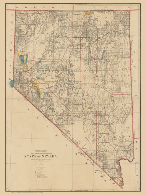Nevada 1894 GLO - Old State Map Reprint - OLD MAPS