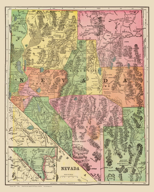 Nevada 1909 Davis - Old State Map Reprint - OLD MAPS