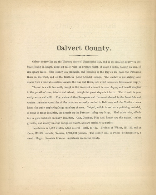 Calvert County Text - 1866 Old Map Reprint - Martenet's Maryland State ...