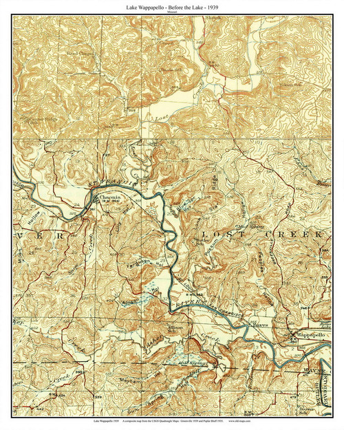Lake Wappapello 1939 - Custom USGS Old Topo Map - Missouri - OLD MAPS