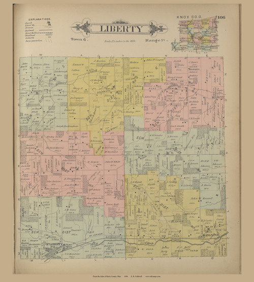 Liberty Ohio 1896 Old Town Map Custom Reprint - Knox Co. Atlas 85 - OLD MAPS