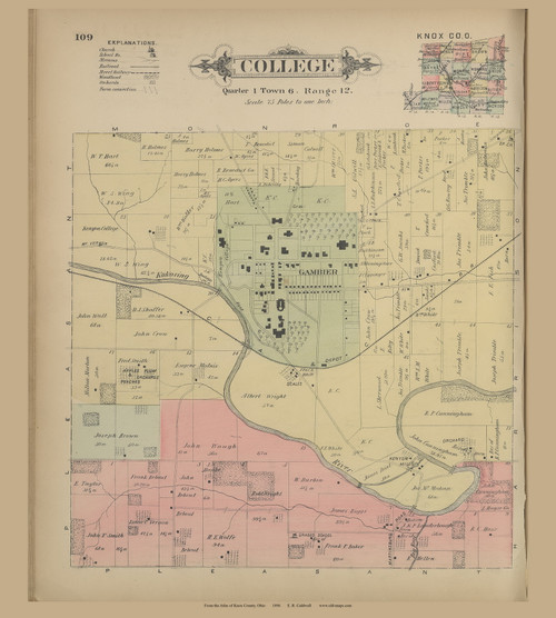 College Ohio 1896 Old Town Map Custom Reprint - Knox Co. Atlas 88 - OLD MAPS
