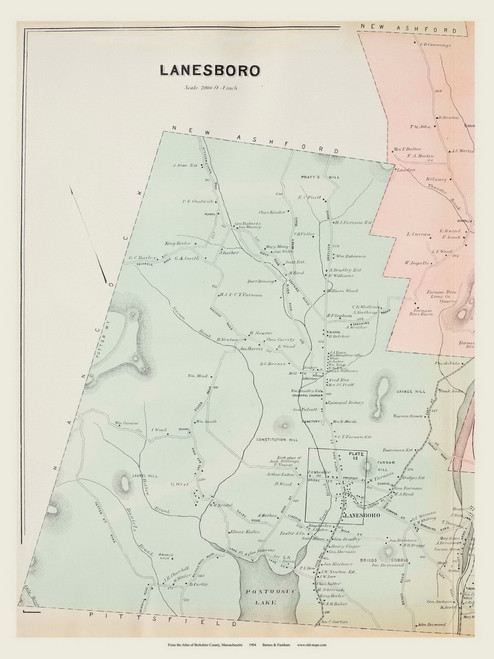 Lanesboro, Massachusetts 1904 Old Town Map Custom Reprint - Berkshire ...