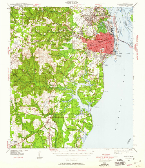 Mobile, Alabama 1940 (1959) USGS Old Topo Map Reprint 15x15 AL Quad ...