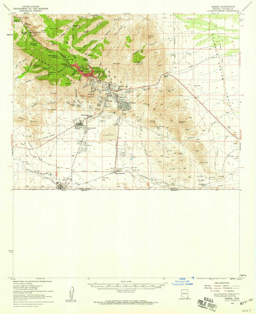 Bisbee, Arizona 1958 (1959) USGS Old Topo Map Reprint 15x15 AZ Quad ...