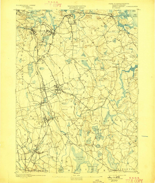 Abington, Massachusetts 1893 (1898) USGS Old Topo Map Reprint 15x15 MA ...