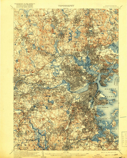 Boston, Massachusetts 1903 (1918) USGS Old Topo Map Reprint 15x15 MA ...