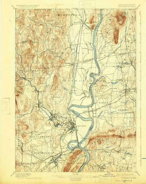 Northampton, Massachusetts 1895 (1925) USGS Old Topo Map Reprint 15x15 ...