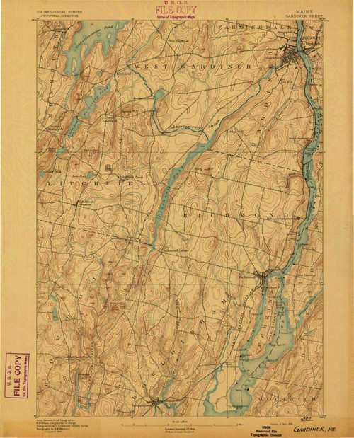 Gardiner, Maine 1892 (1892) USGS Old Topo Map Reprint 15x15 ME Quad ...