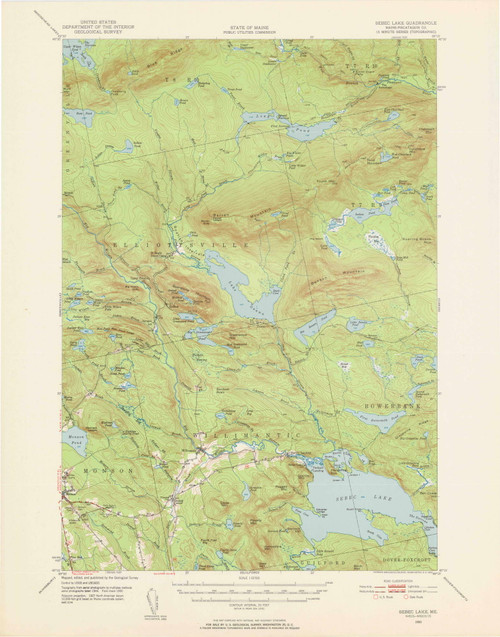 Sebec Lake, Maine 1950 (1952) USGS Old Topo Map Reprint 15x15 ME Quad ...