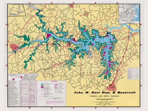 John H. Kerr Dam and Reservoir 1975 - - Old Map Reprint - VA Lakes ...